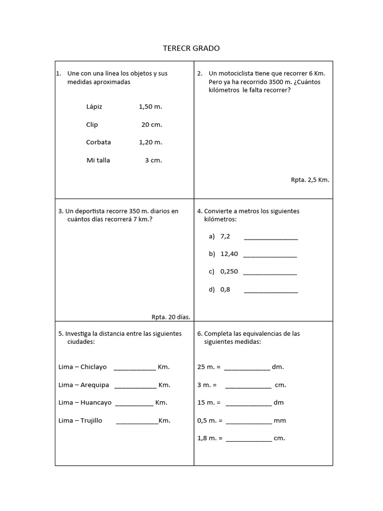 Tercero de Primaria Unidades de Medida | PDF | Unidades de medida
