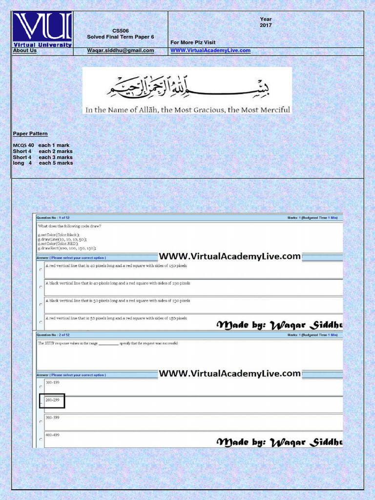 CS506 2017 Solved Final Term Paper | PDF