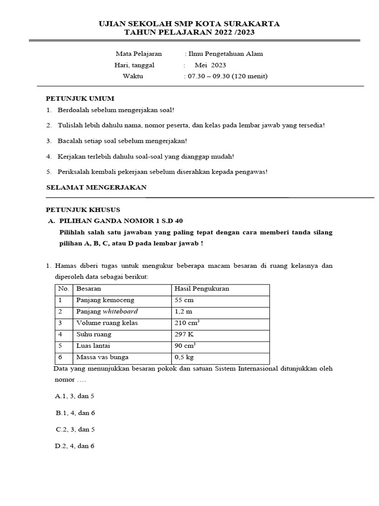 Soal Ipa Psaj Kelas 9 Tahun 2022-2023 | PDF