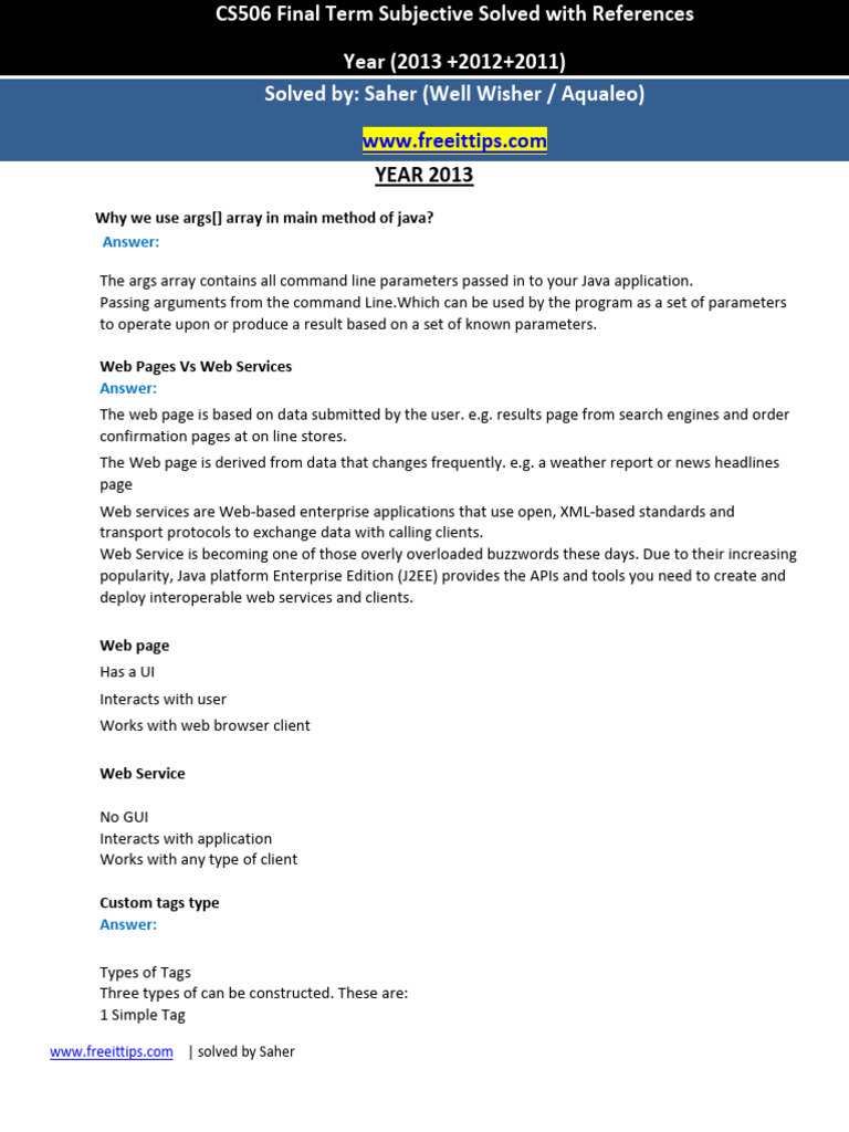 CS506 Final Term Subjective Solved With References 2012 - 2013 | PDF | Http Cookie | Java ...