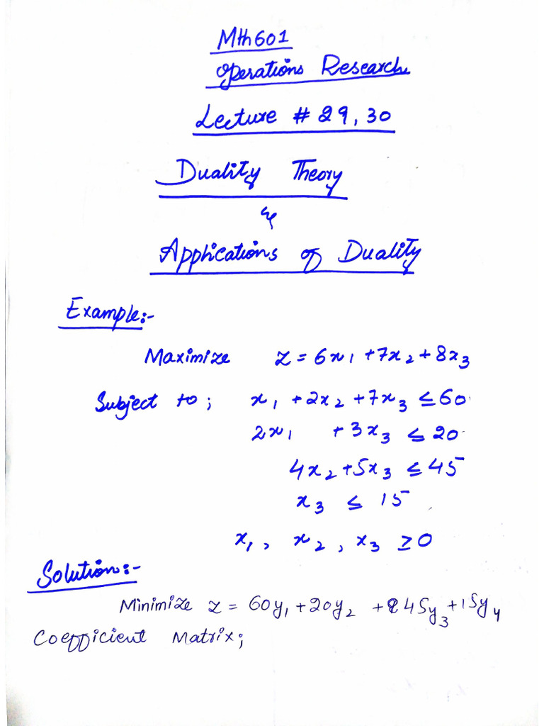 Duality Theory in Operations Research (Lecture 29,30) | PDF
