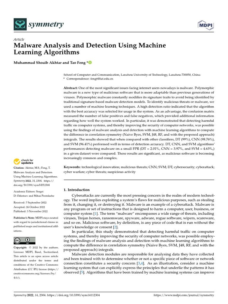 Symmetry 14 02304 | PDF | Malware | Computer Security