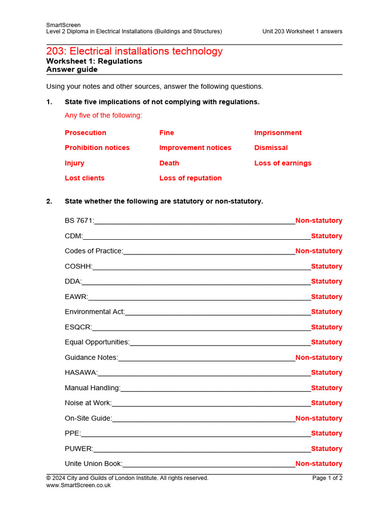 2365 02 l2 203 Worksheet 1 Answer Guide | PDF | Safety | Occupational Safety And Health