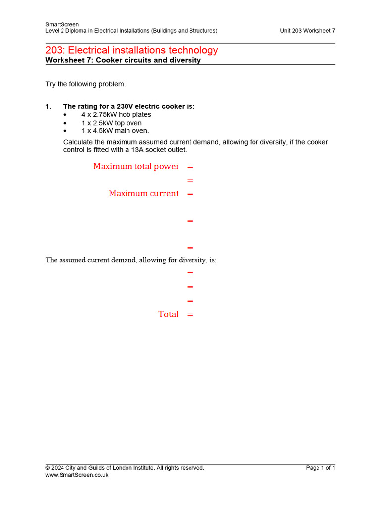 2365 - 02 - l2 - 203 - Worksheet - 7 Cooker Circuits Diversity | PDF