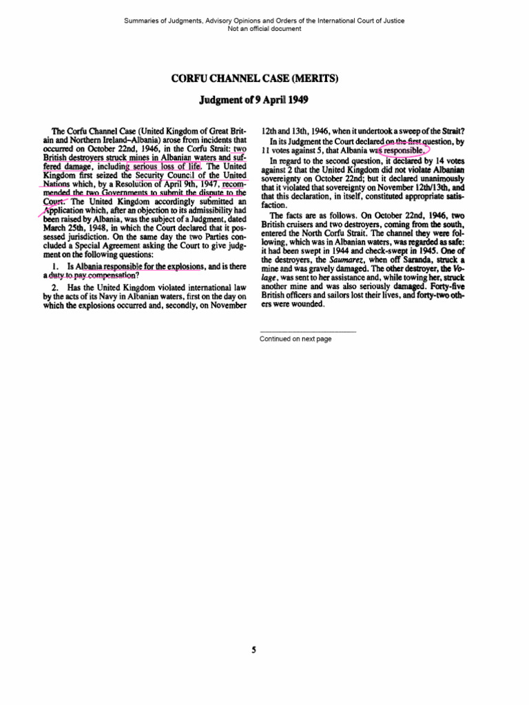 Corfu Channel Case Analysis | PDF | Diplomatic Mission | Naval Mine