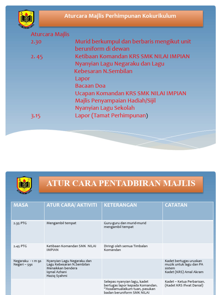 Contoh Hari Perhimpunan Kokurikulum | PDF
