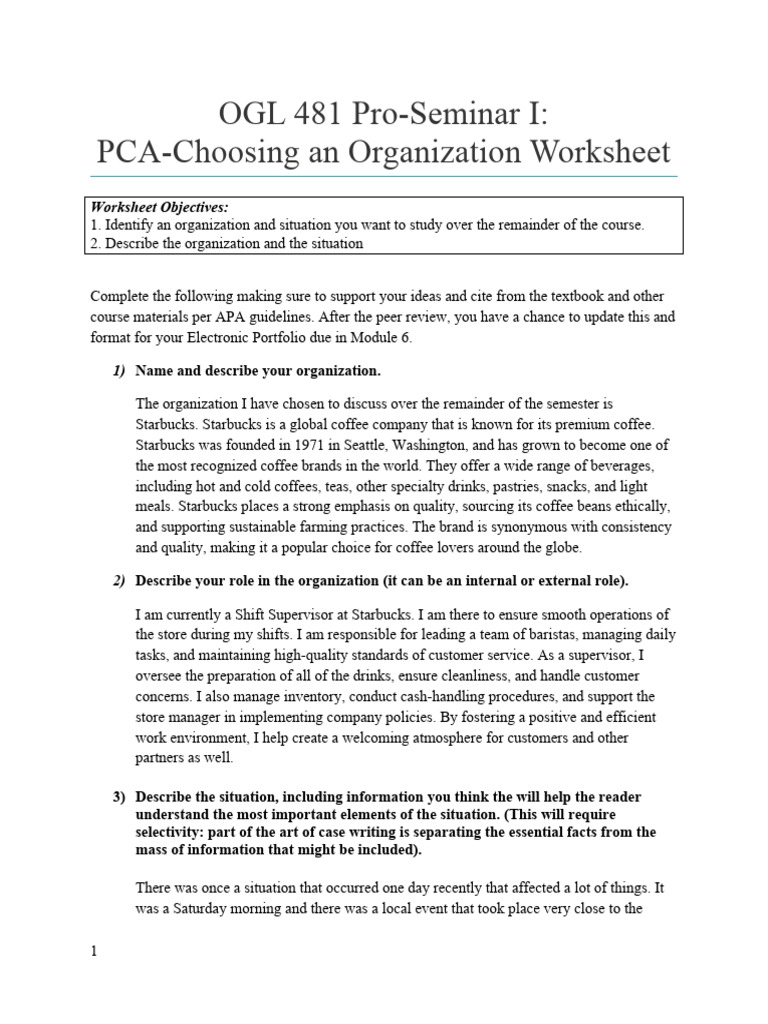 OGL 481 PCA Choosing An Organization | PDF | Starbucks | Coffee