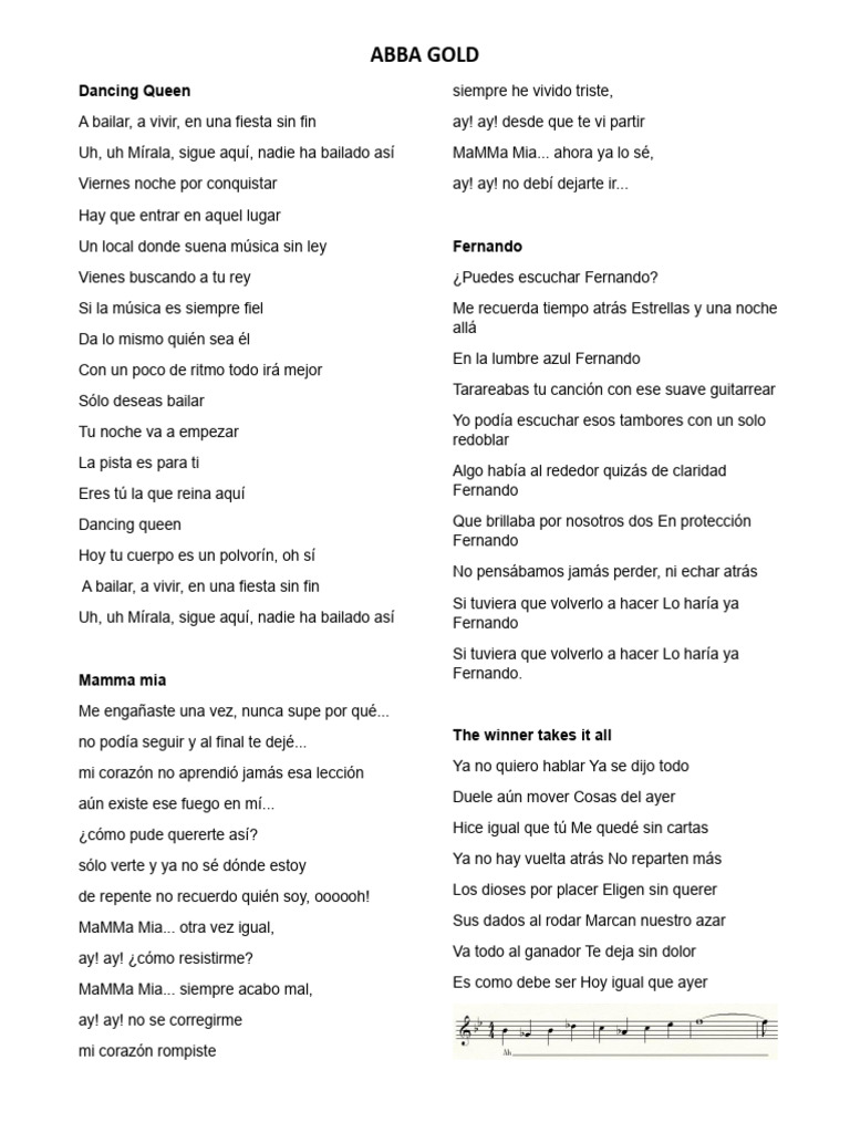 ABBA GOLD Letra Español | PDF