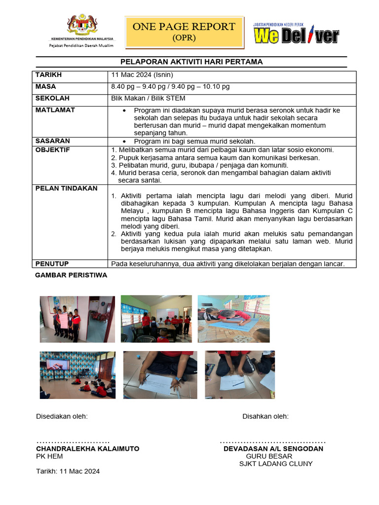 Opr Aktiviti Hari Pertama Isnin | PDF