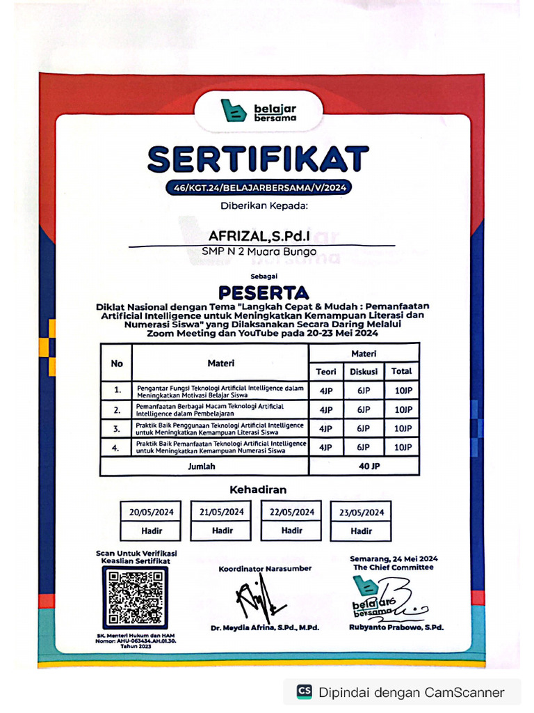 Sertifikat Afrizal 1 | PDF
