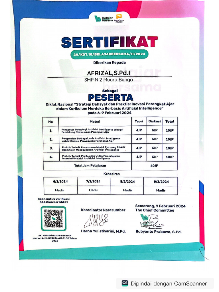 Sertifikat Afrizal 2 | PDF