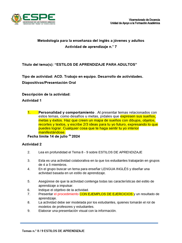 LEARNING ACTIVITY 6 and 7 LEARNING STYLES | PDF | Aprendizaje | Enseñando