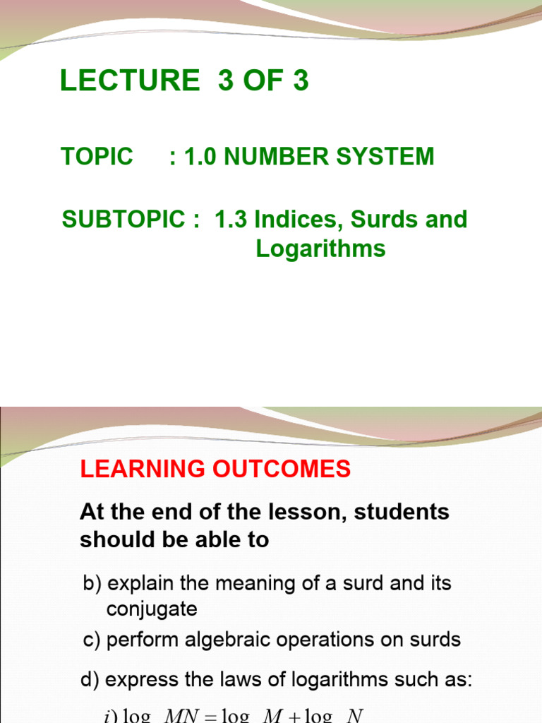 Chapter 1 Lecture 3 of 3 | PDF | Logarithm | Mathematical Objects