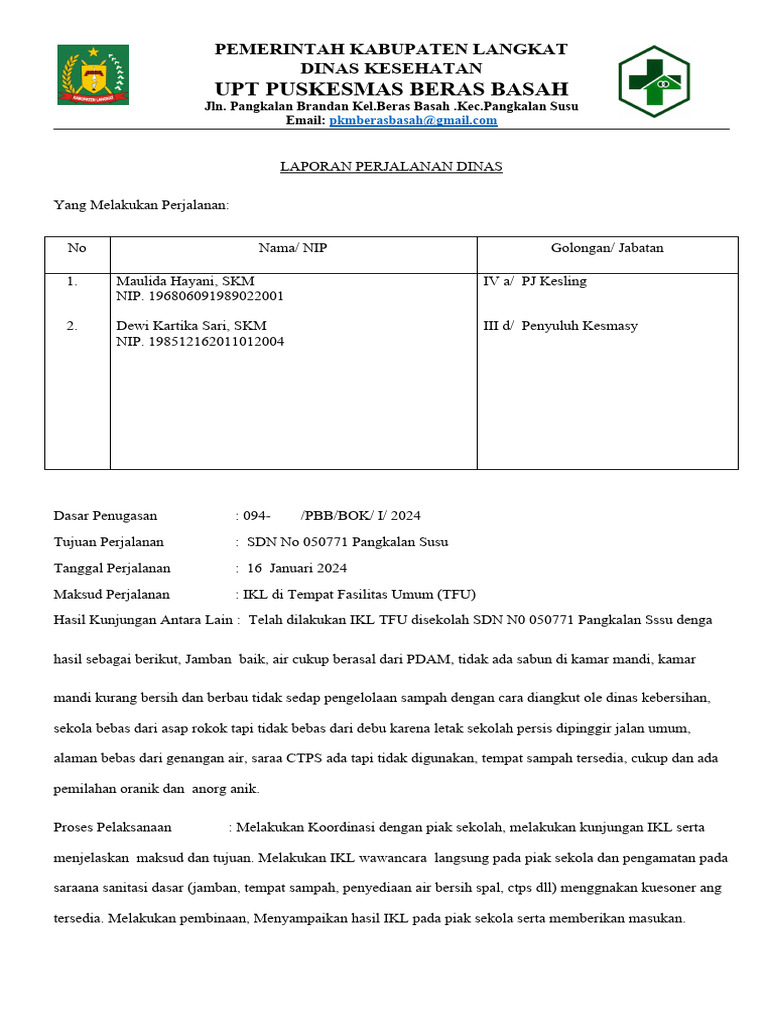 Laporan IKL TFU Sekolah 2024 | PDF | Kesehatan Holistik