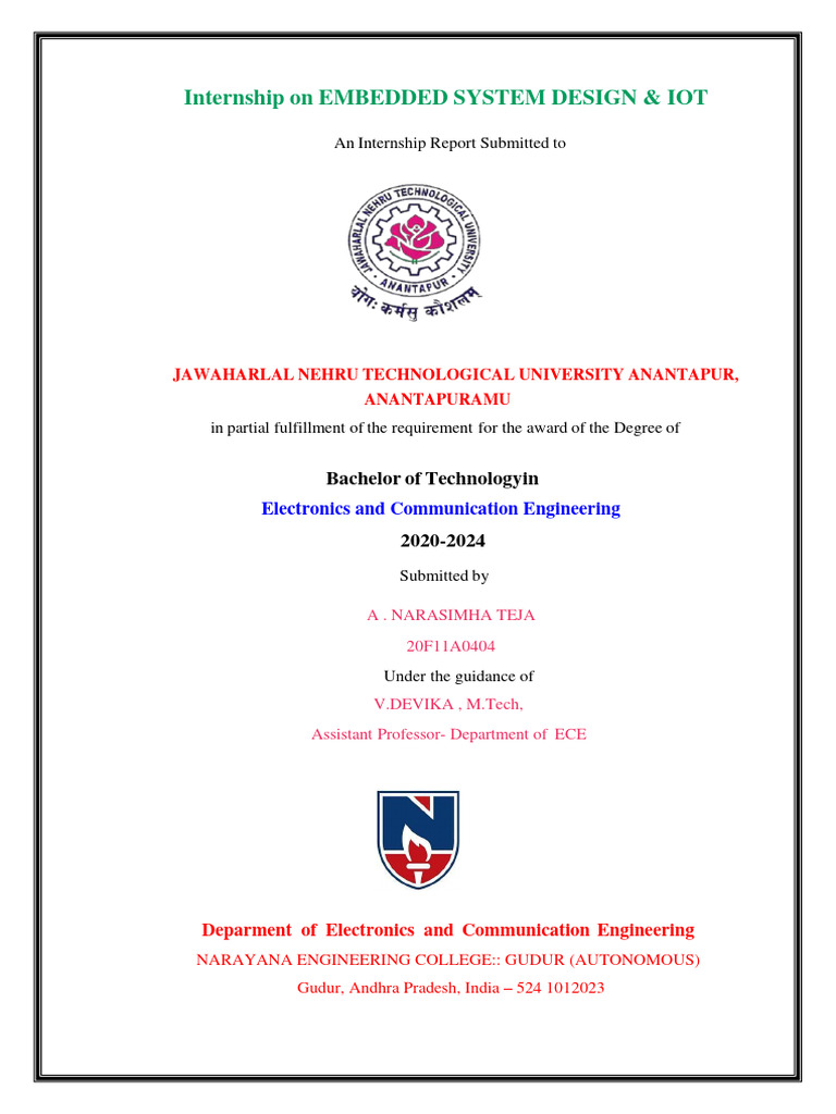 Internship Report On ESD & IoT | PDF | Central Processing Unit | Microcontroller