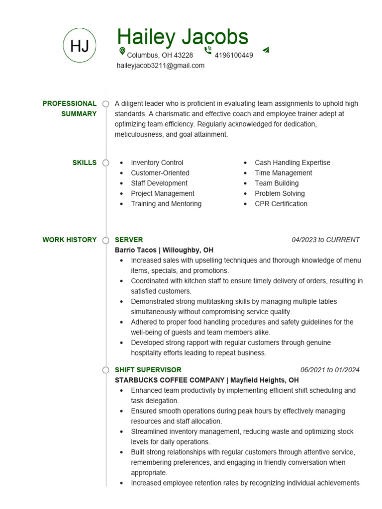 Hailey Jacobs Resume | PDF | Leadership | Inventory