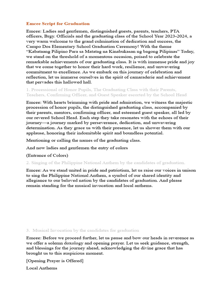 Campo Dos Graduation Ceremony Script | PDF | Gratitude | Emotions