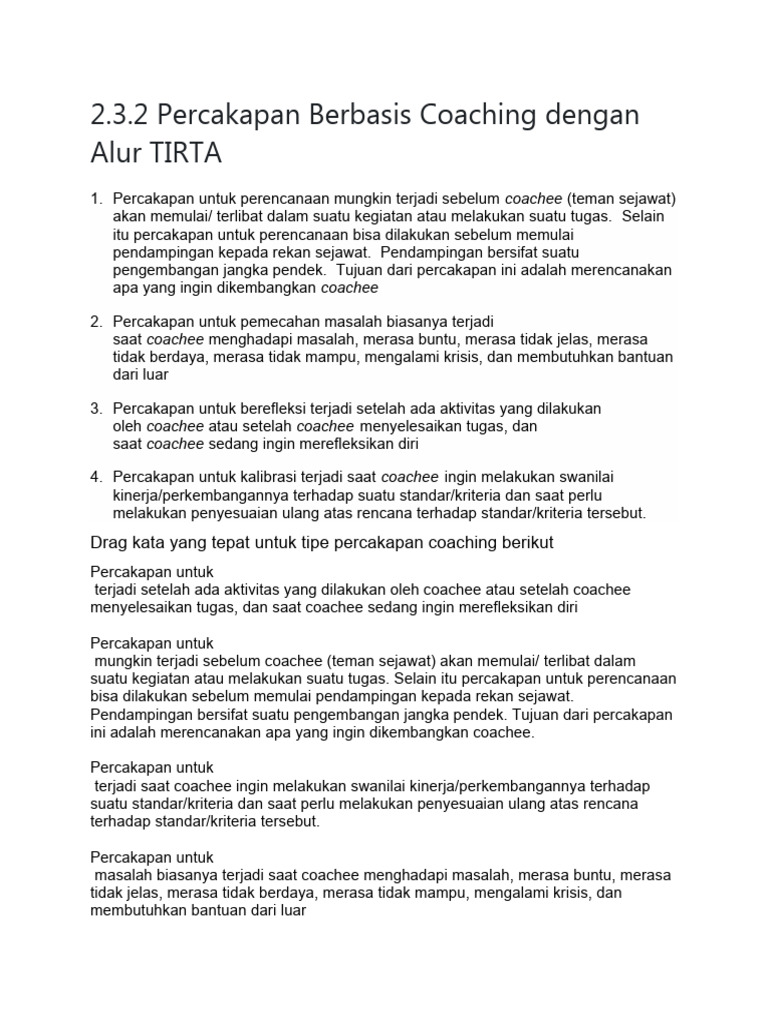 Alur TIRTA dalam Percakapan Coaching | PDF