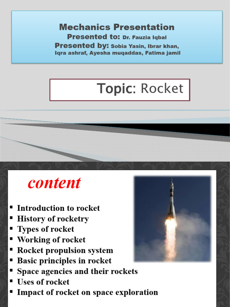 Mechanics Presentation | PDF | Rocket | Liquid Propellant Rocket