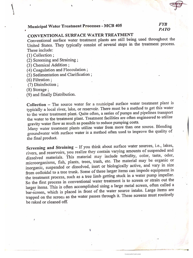 MCB 405 Water Treatment | PDF
