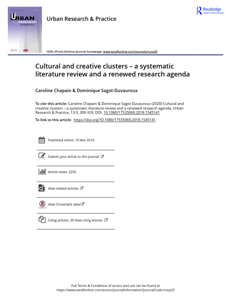 Cultural and Creative Clusters A Systematic Literature Review and A Renewed Research Agenda ...