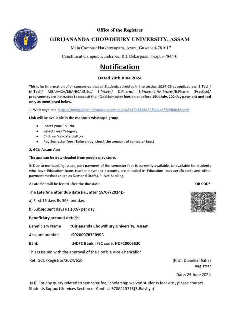 GCU Semester Fees Notification 2024-2025 | PDF | Business