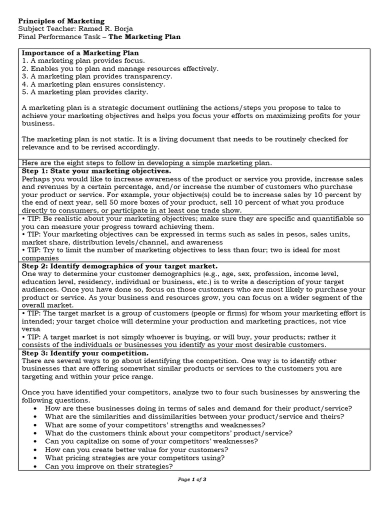 Essential Steps for a Marketing Plan | PDF | Marketing | Pricing