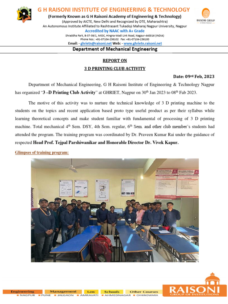 One Page Report On Training Program | PDF | Physical Sciences | Engineering