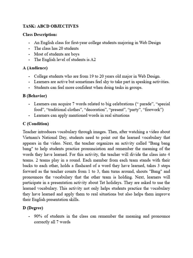 TASK ABCD Objectives | PDF | Career & Growth | Language Arts & Discipline