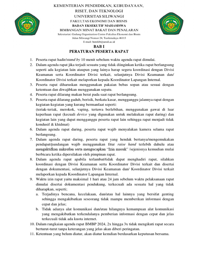 Tata Tertib Rapat Panitia BMBP 2024-1 | PDF