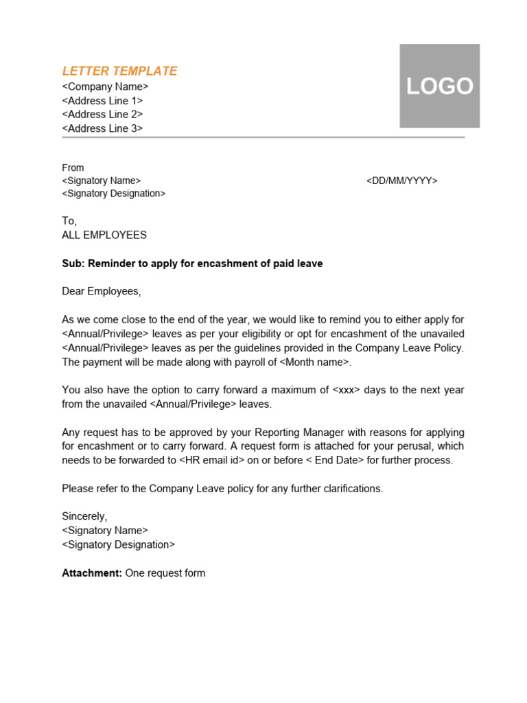 Leave Encashment Application Reminder | PDF | Finance & Money Management