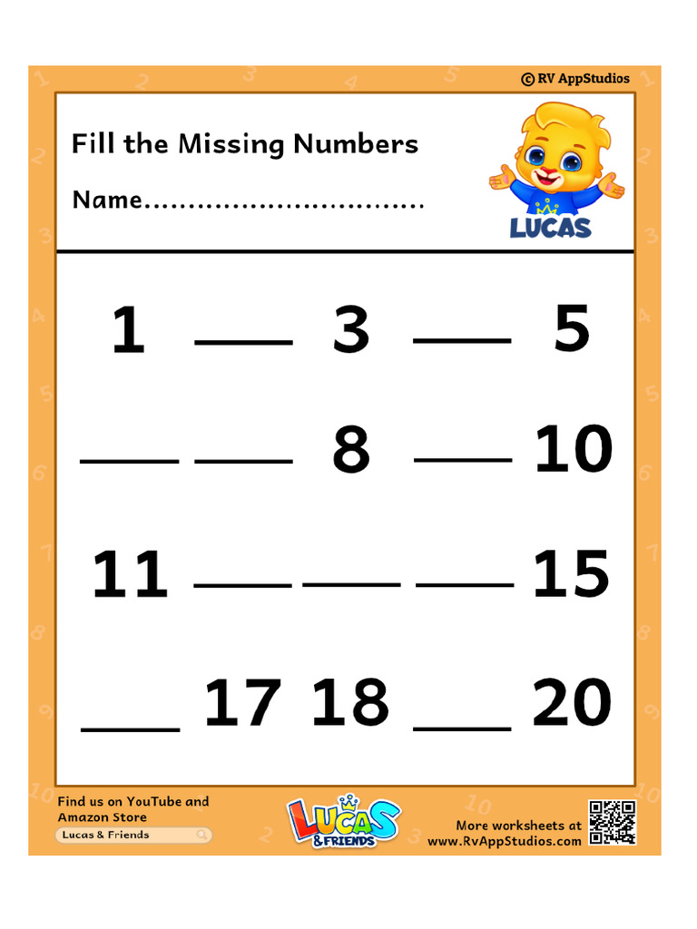 133 Free Printable Worksheets For Kids Missing Number Worksheets 1 20 ...