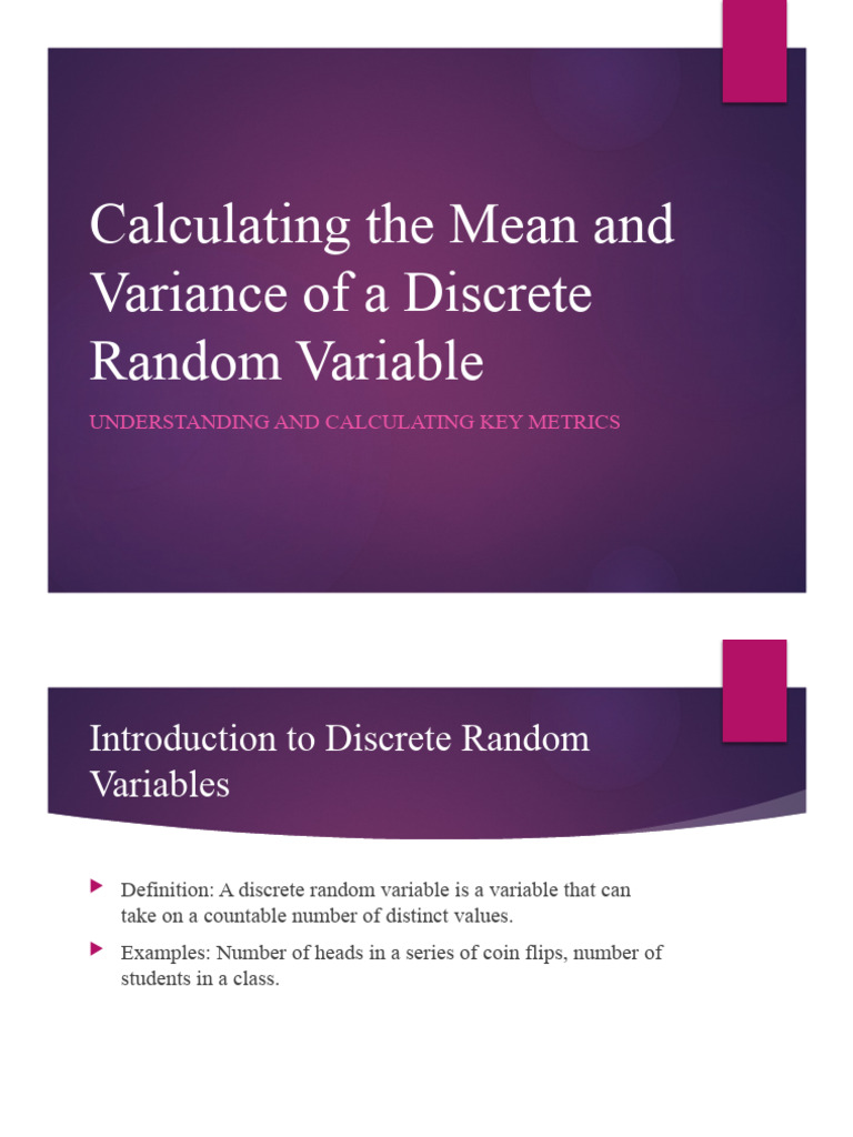 Calculating Mean Variance Discrete Random Variable | PDF | Variance ... Calculating Mean Variance Discrete Random Variable | PDF | Variance ...