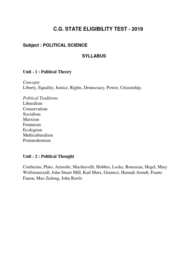 Political Science - CG SET | PDF | International Relations | Governance