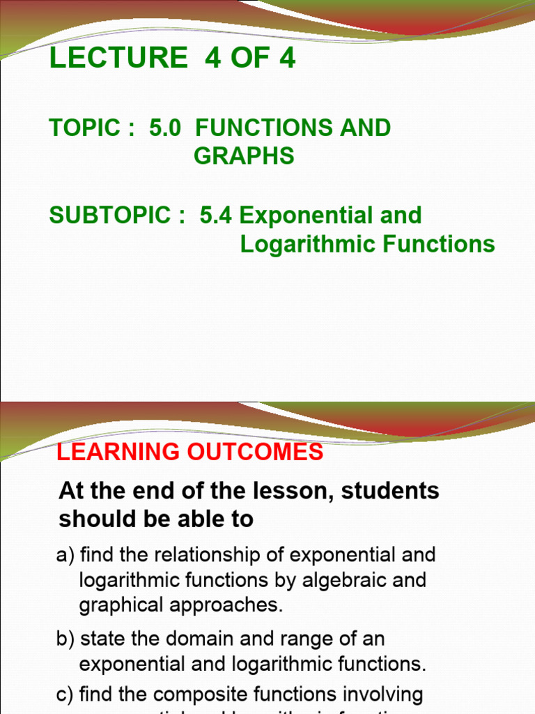 Exponential and Logarithmic Functions Guide | PDF | Function ...