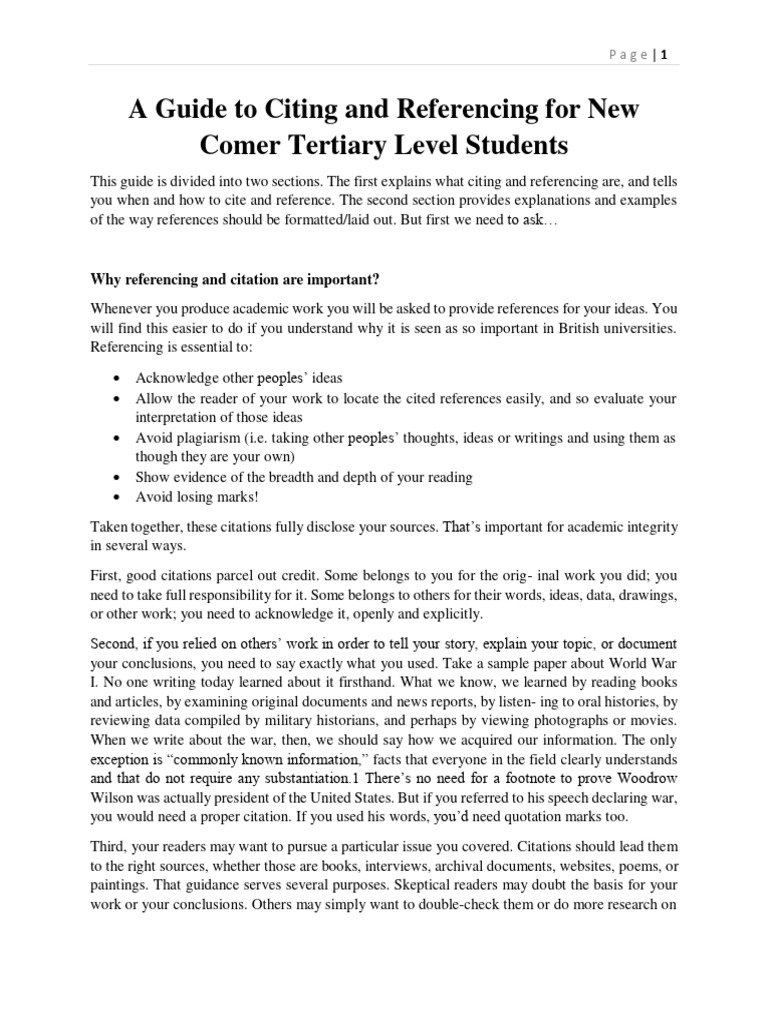 A Guide To Citing and Referencing For Students | PDF | Apa Style | Citation