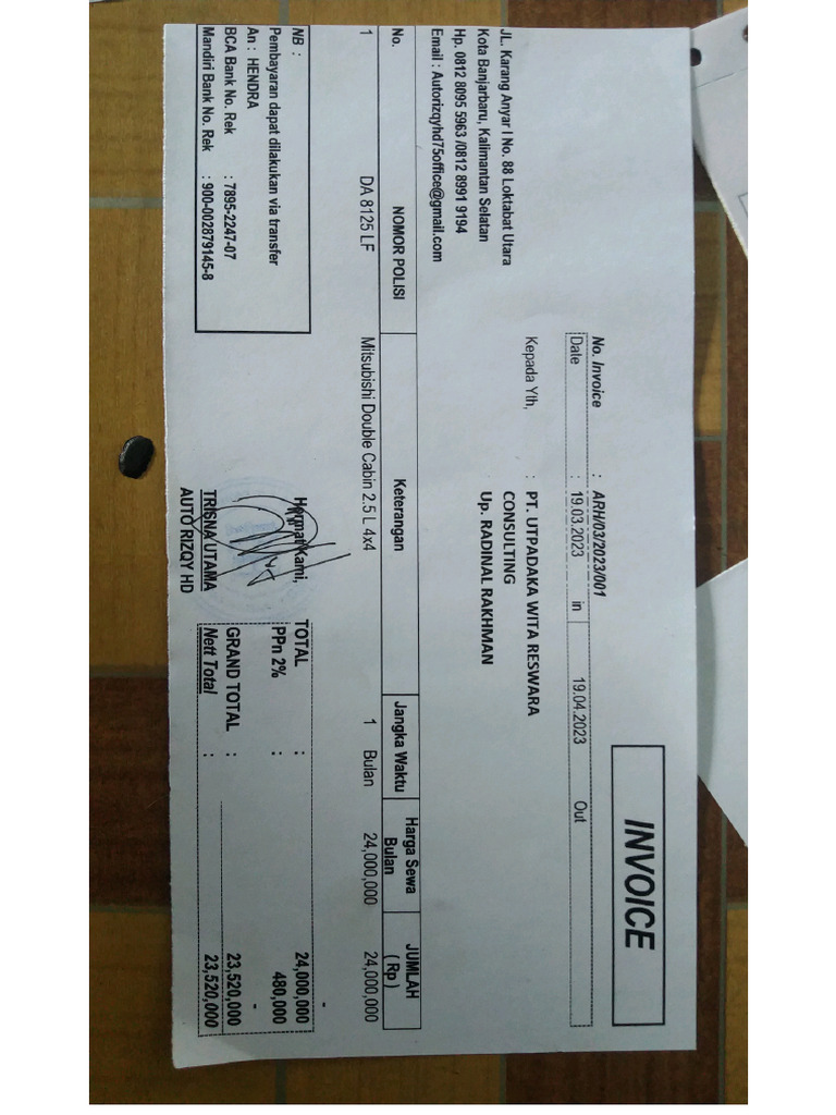 Invoice Rental Mobil | PDF