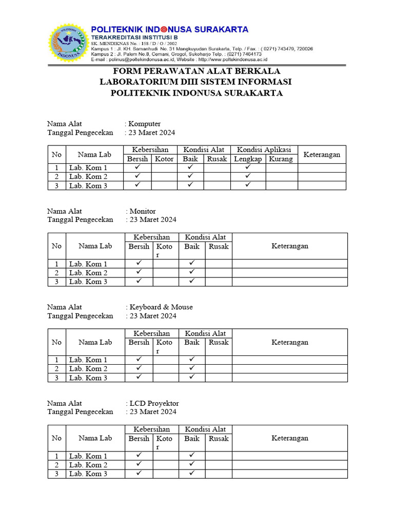 Form Perawatan Alat Lab Komputer | PDF | Sains & Matematika | Teknologi ...