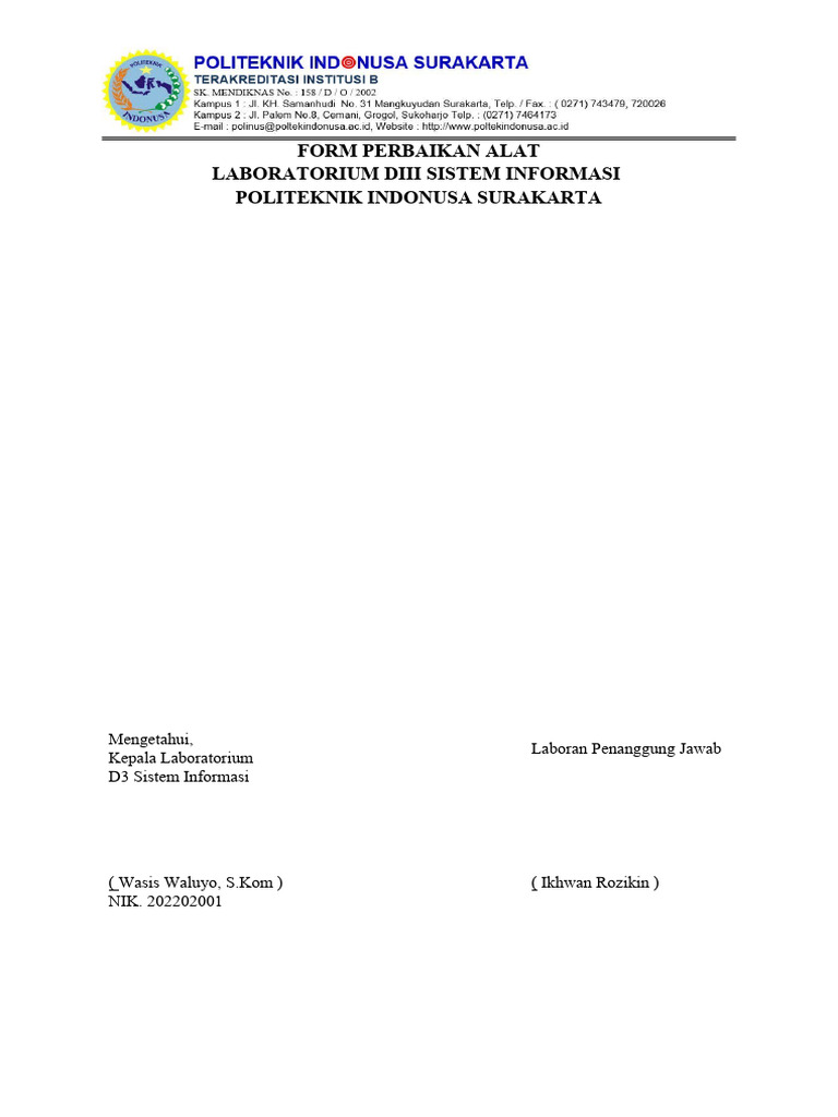 Form Perbaikan Alat Laboratorium | PDF