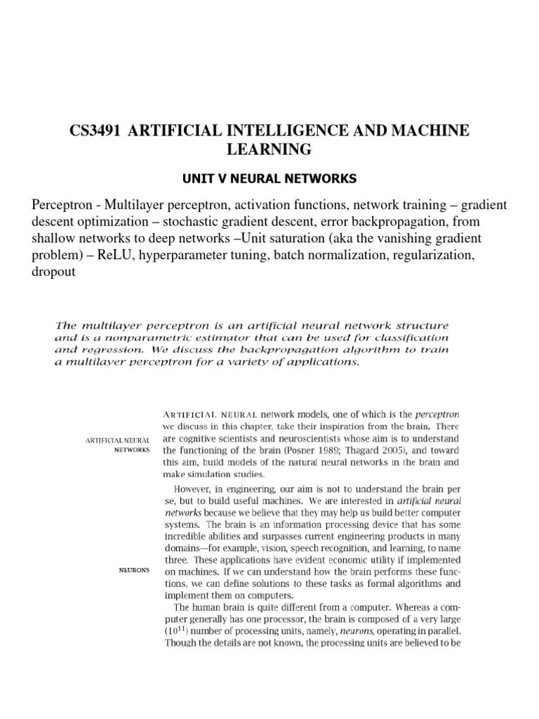 CS3491 - Aiml - Unit V Neural Networks | PDF