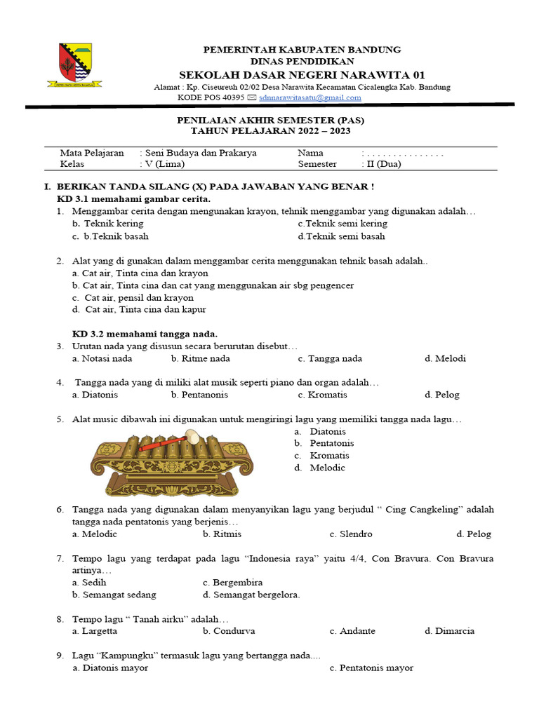 Soal Pas SBDP SMTR 2 | PDF