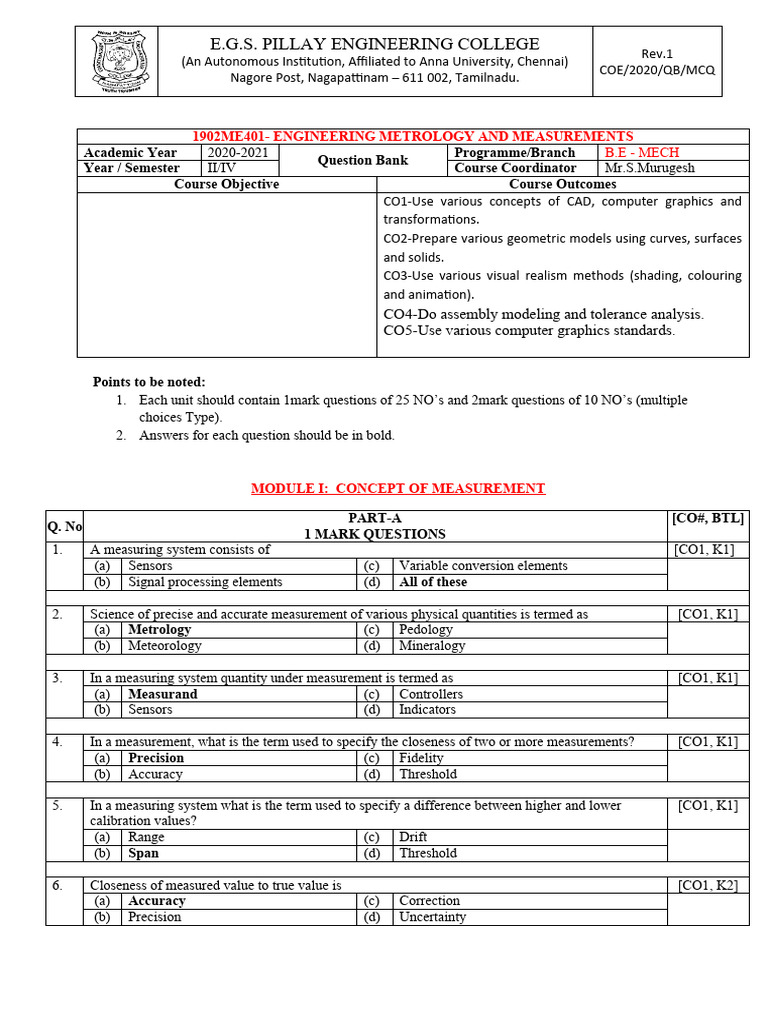 M&M MCQ | PDF | Observational Error | Accuracy And Precision