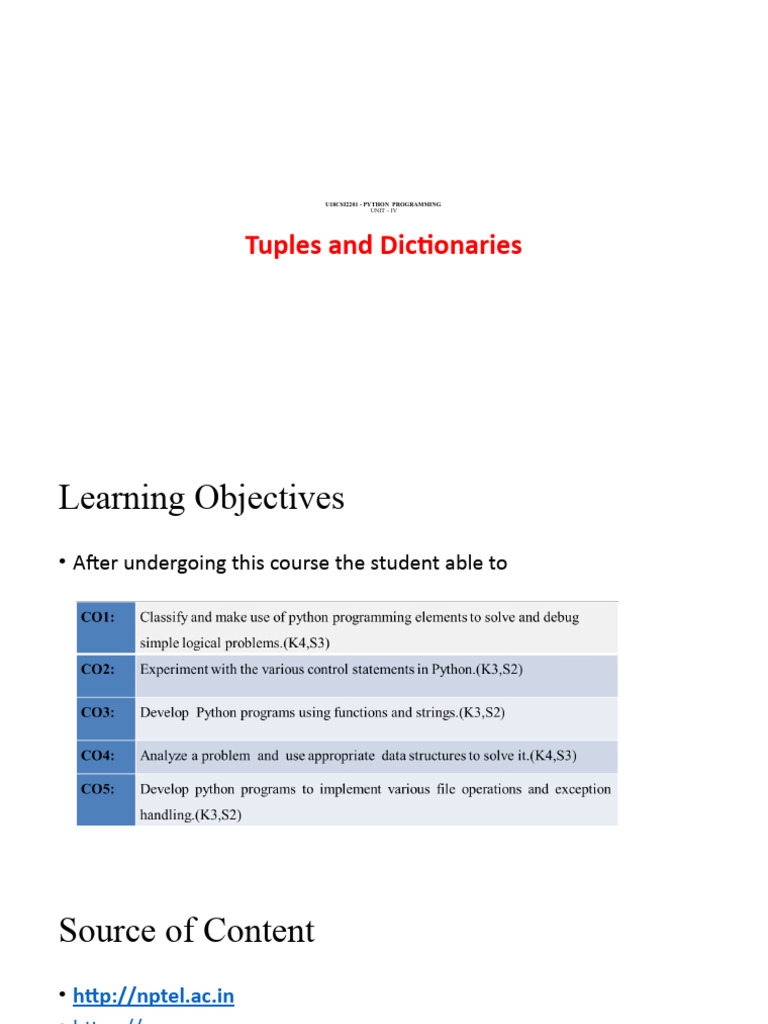 U18CSI2201 - Unit 4 Tuples and Dictionaries 1 | PDF | Parameter (Computer Programming) | Polynomial
