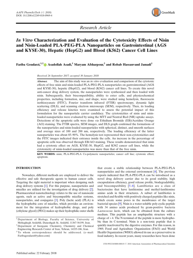 In Vitro Characterization and Evaluation of The Cytotoxicity Effects of ...