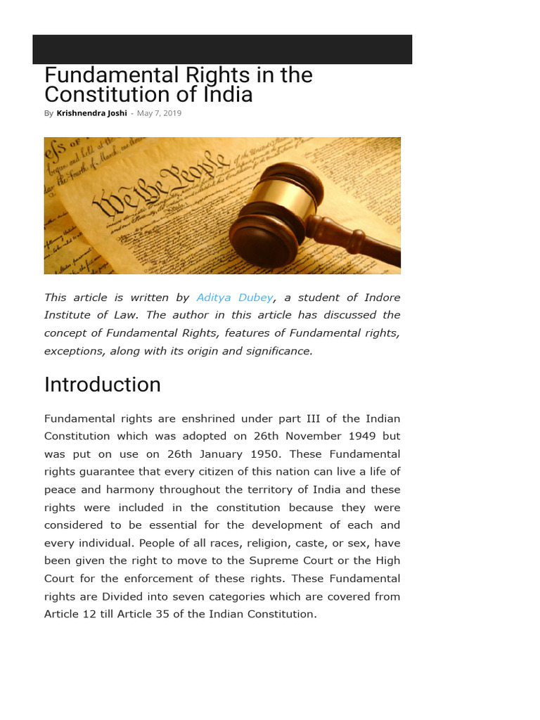 Fundamental Rights Under The Indian Constitution | PDF | Writ | Government