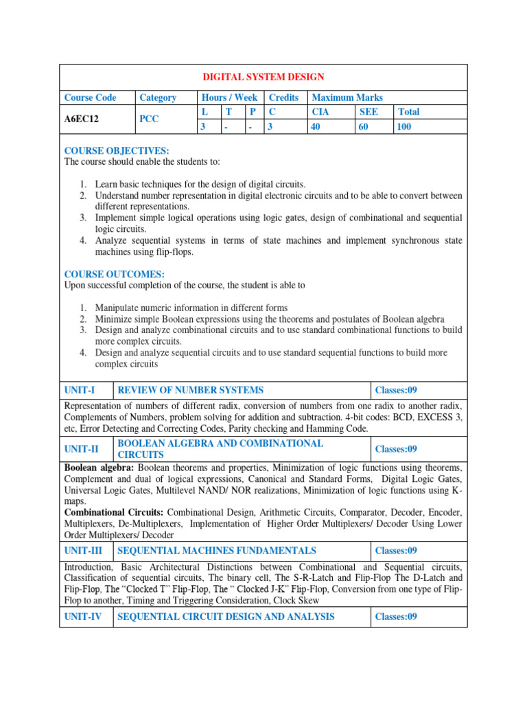 Digital Circuit Design Course | PDF | Boolean Algebra | Teaching ...