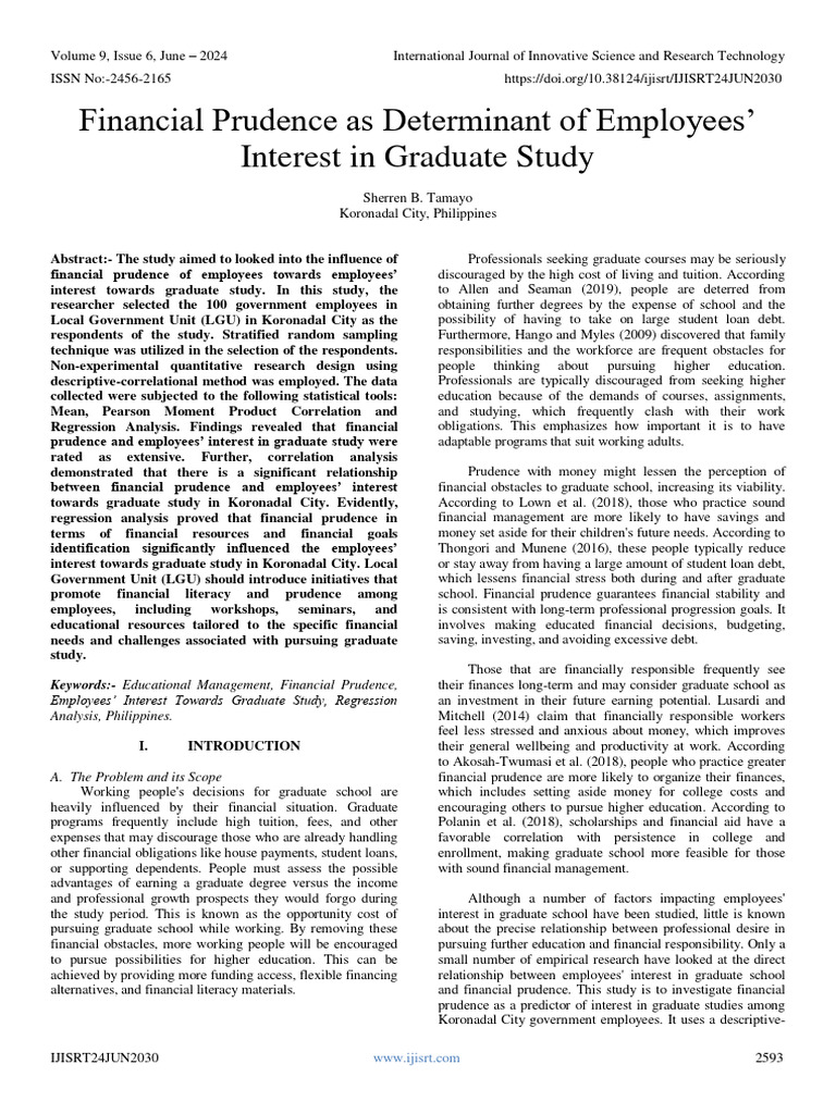 Financial Prudence As Determinant of Employees' Interest in Graduate ...