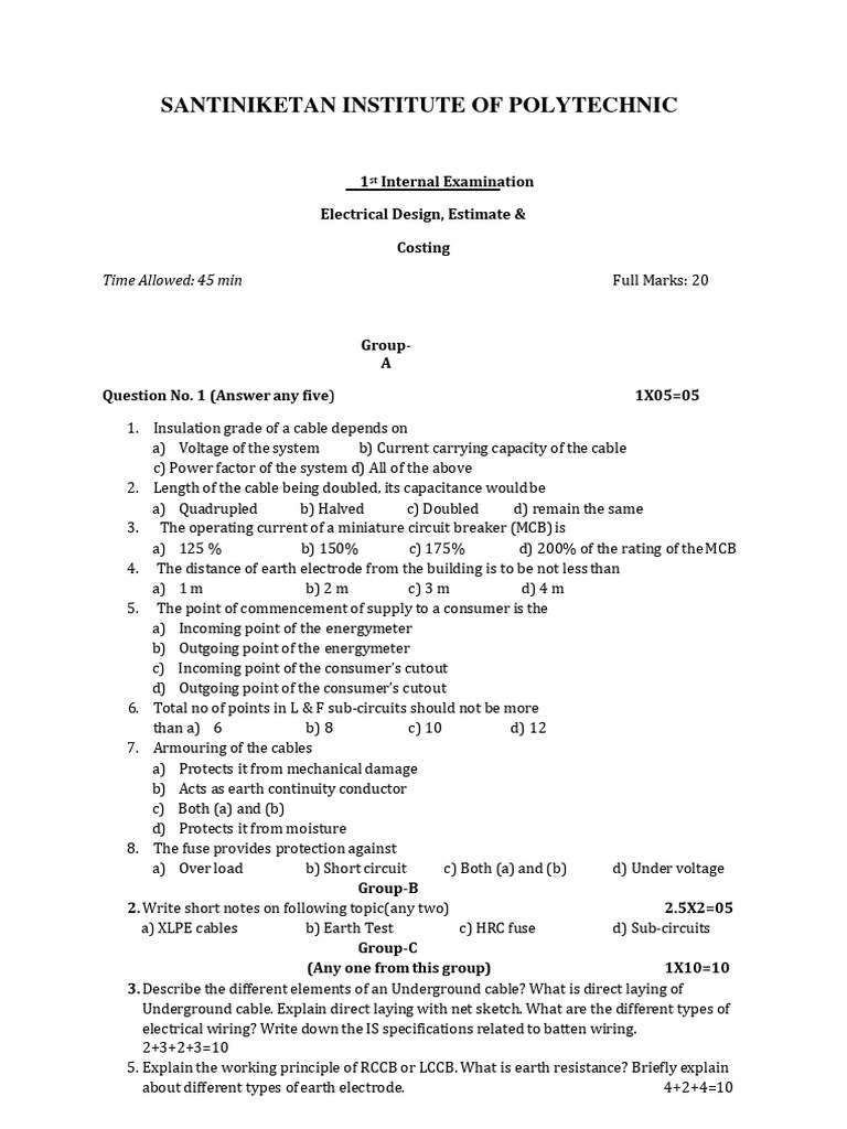 Electrical Design Exam Questions | PDF | Fuse (Electrical) | Electrical ...