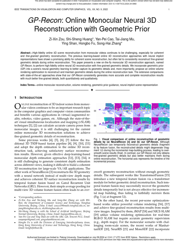 GP-Recon Online Monocular Neural 3D Reconstruction With Geometric Prior | PDF | Rendering ...