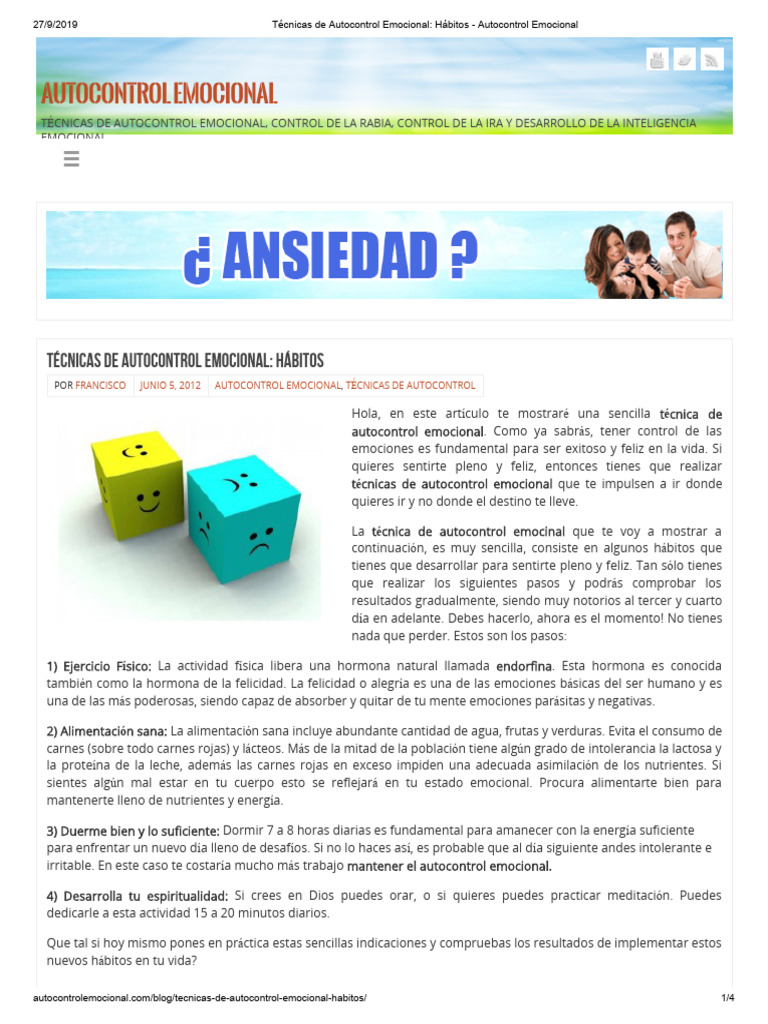 Técnicas de Autocontrol Emocional - Hábitos - Autocontrol Emocional | PDF | Las emociones